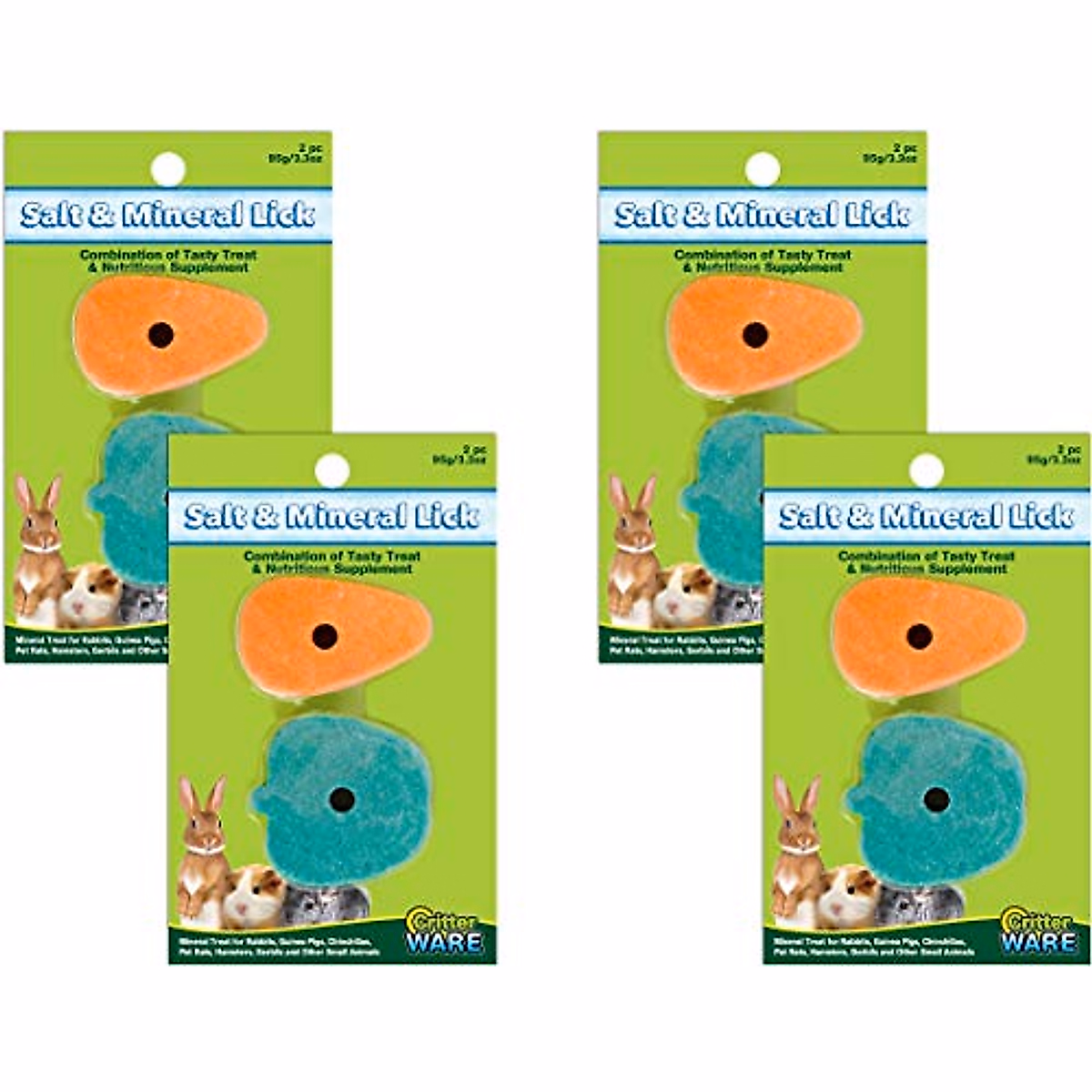 Ware Manufacturing 4 Pack of Salt & Mineral Lick, 2 Pieces Each, for Rabbits, Guinea Pigs, Chinchillas, Pet Rats, Hamsters, Gerbils and Other Small Animals