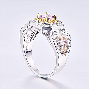 YAZILIND Princess Cut Pink Cubic Zirconia Ring Silver Plated Wedding Engagement Jewelry(Size 6)