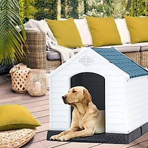 Large Dog House,Outdoor Dog Kennel,Insulated Dog House Pet Puppy Shelter for Small Medium Large Dogs Waterproof with Air Vents&Elevated Indoor Outdoor(32"H)
