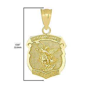 14k Yellow Gold Saint Michael Shield Medal Protection Charm Pendant
