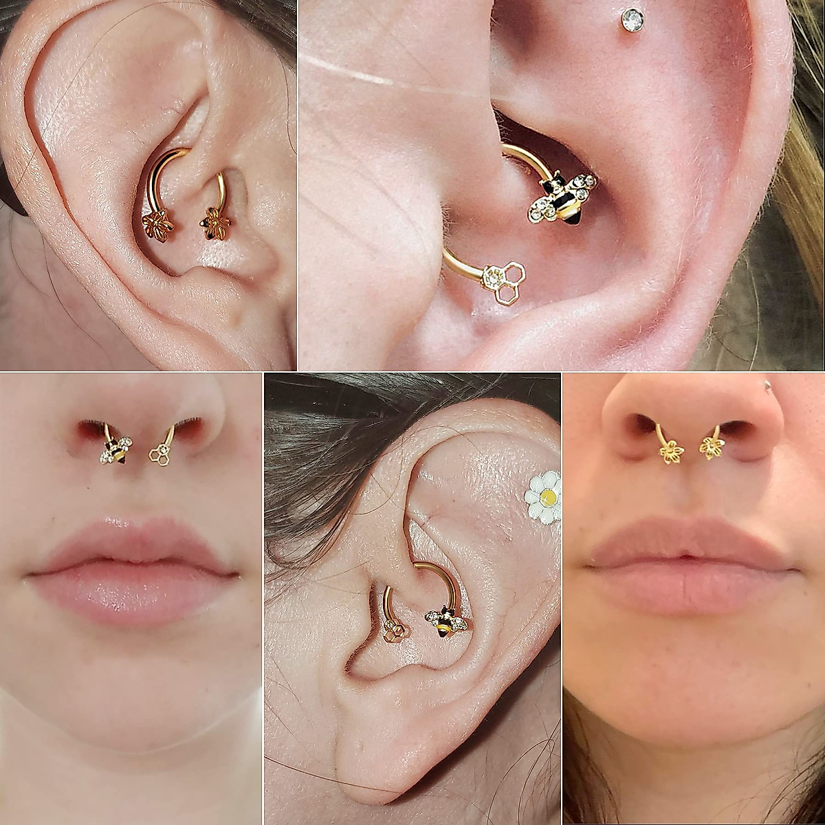 Jewseen 2PCS Septum Ring 16G 316L Surgical Steel Cartilage Earring Hoop Nose Ring Cute Bee Captive Bead Rings Tragus Daith Rook Helix Piercing Jewelry