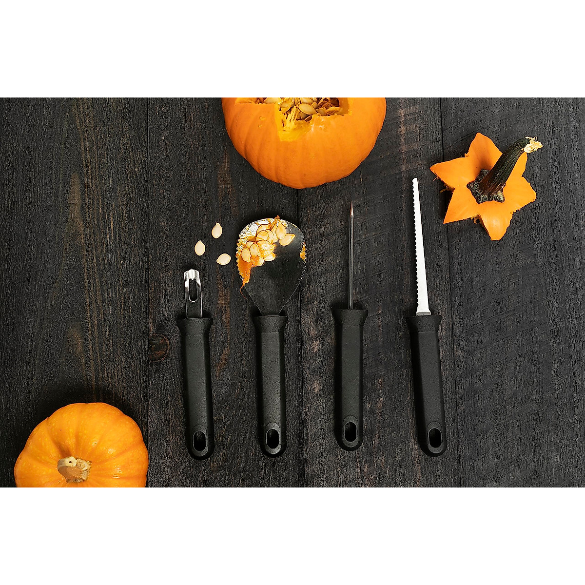 KOLORAE Premium 9PC Pumpkin Carving Kit – 4 Heavy Duty Stainless Steel Carving Tools with 5 Stencils – Easy Grip Handles for Sculpting