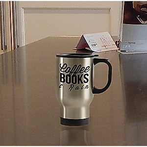 Book Lover Travel Mug - Novelty Gifts, Stainless Steel Insulated Cup By Vitazi Kitchenware - Great Gift for Bookworms, Readers, Book Nerds, Coffee Addicts Coffee Books & Rain (Silver)
