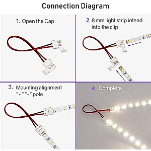 HitLights LED Strip Connector 2Pin 8mm Connector Kit Include Solderless Gapless Connector, 6Inch Jumper Connector, DC Female and Connector, DC Jack Splitter for 3528 5050 LED Strips