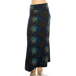 Eevee Women’s Casual Long Maxi Skirts - Basic High Waist Fold Over Soft Floor Length Stretch Casual Boho Lounge Beach B-21 One Size
