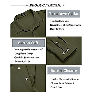 COOFANDY Men's Linen Shirt Long Sleeve Casual Button Up Shirt Beach Shirt for Men Summer Wedding Shirt Army Green