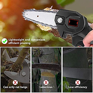 SEAAN Electric Pruning Saw, Mini Electric Chain Saw,Rechargeable 21V Lithium Battery Powered Tree Branch Pruner Garden Tool(Black)