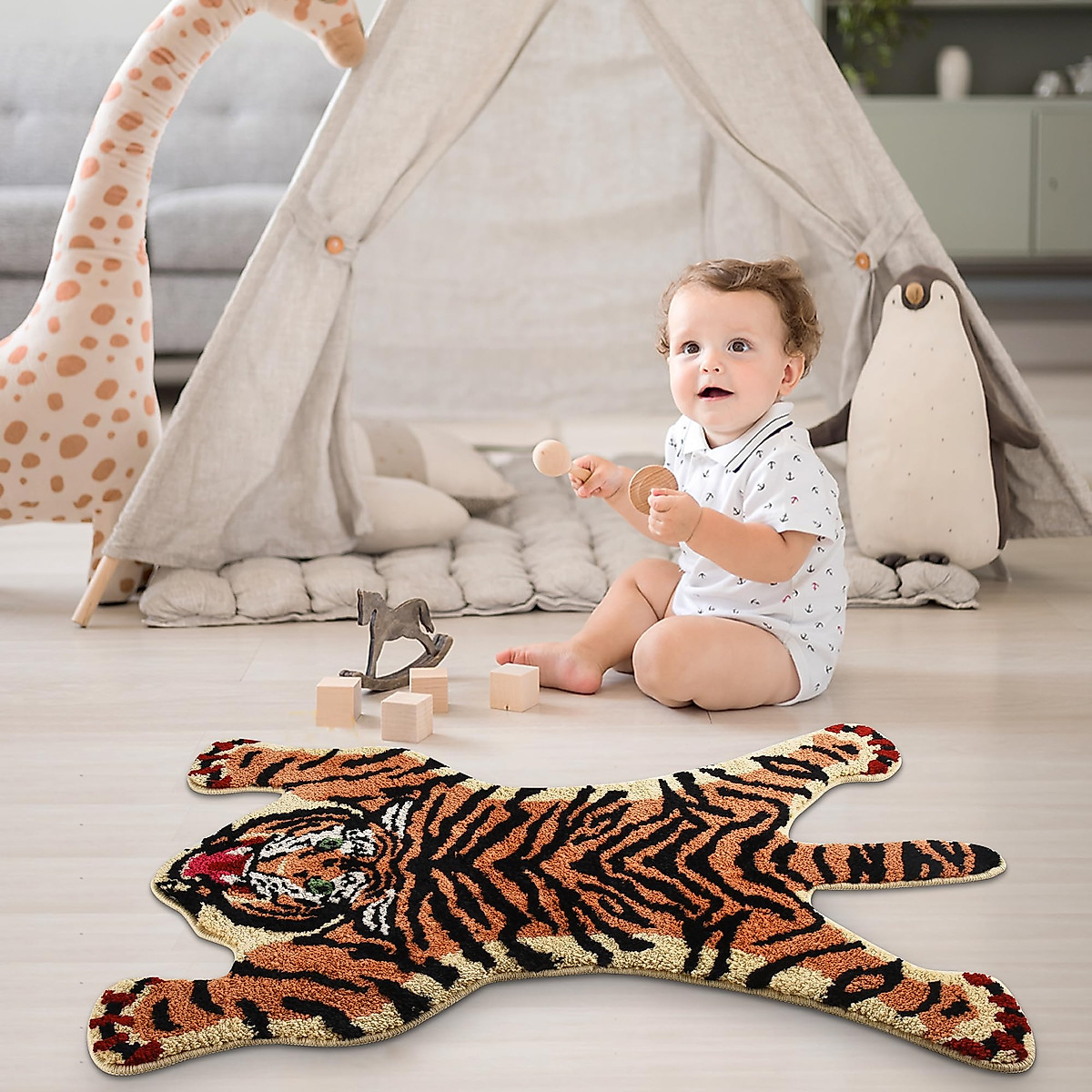 Tiger Rug - Microfiber Tiger Rug for Animal Decor - 47"x20" Non Slip Fun Bathroom Rug for Funny Bathroom Decor - Machine Washable Tiger Area Rug for Cool Room Decor