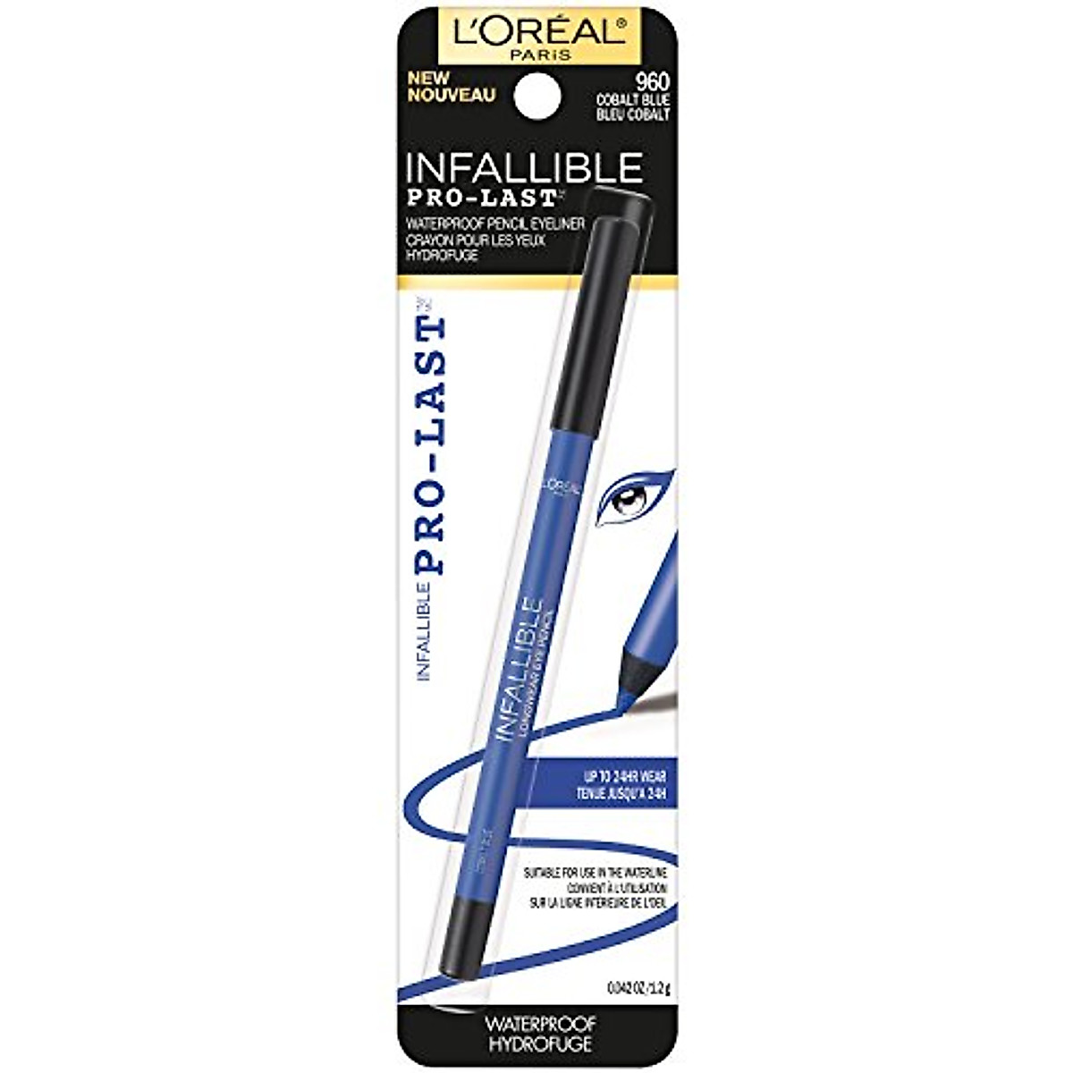 L’Oréal Paris Makeup Infallible Pro-Last Pencil Eyeliner, Waterproof and Smudge-Resistant, Glides on Easily to Create any Look, Cobalt Blue, 0.042 oz.