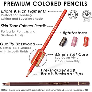 MARTCOLOR Skin Tone Colored Pencils for Portraits and Skintone Artists, 24 Colors Oil Colour Pencils for Drawing, Sketching, Adult Coloring, Shading, Coloring, Layering & Blending