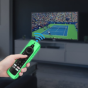 Fintie Silicone Case for Fire TV Stick 4K Max (2nd Gen)/Toshiba/Insignia/Pioneer/Fire TV 2-Series/4-Series/Omni Series TV Remote - Anti Slip Shockproof Cover for Alexa Voice Remote Enhanced,Green Glow