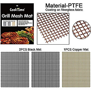 BBQ Grill Mesh Mat Set of 3 - Non Stick Barbecue Grill Sheet Liners Teflon Grilling Mats Nonstick Fish Vegetable Smoking Accessories - Works on Smoker,Pellet,Gas,Charcoal Grill,15.75x13inches