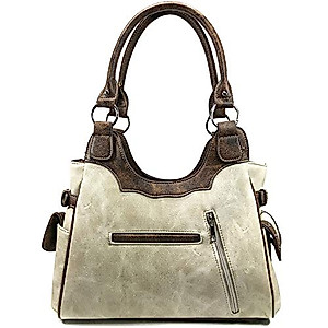 Zelris Women Tote Handbag Western Gleaming Buckle Floral Cowgirl Concealed Carry Purse (Beige)