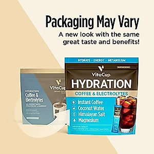 VitaCup Hydration Coffee Packets, The First Coffee That Hydrates You w/ Electrolytes, Coconut Water, Pink Himalayan Salt, Magnesium, Medium Roast, Instant Coffee in Single Serve Sticks, 18 Ct