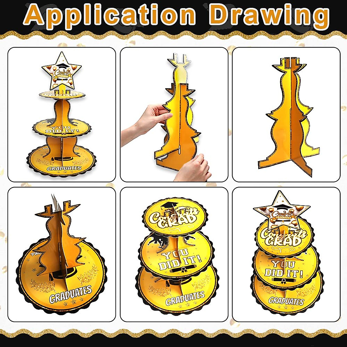 Hying Graduation Cupcake Stands 2024 for Dessert Table Party, 3 Tire Round Cardboard Dessert Stand 2024 Blue for Graduation Party Favors Supplies 2024 Cupcake Tower Display Congrats Grad 2024