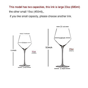 KOSIUN, Wine Glasses, Hand Blown,Large Bowl, Lead-Free Crystal, Long Stem, 23-Ounces, Burgundy, Set of 4