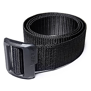 CQR Tactical Belt, Military Style Heavy Duty Belt, Webbing EDC Quick-Release Buckle, 2pack Plastic Flip Tab Black/Black, Large