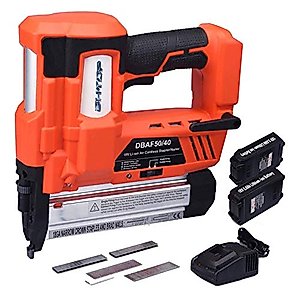 BHTOP Cordless Nailer & Stapler- 2 in 1 18Ga Heavy Tool with 18Volt 2Ah Lithium-ion Rechargeable Battery Air Cylinder Power Nail Gun 2 Batteries
