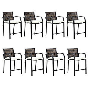 LOKATSE HOME Bar Stools Counter Height Chair Set of 8 Patio Furniture with Armrest for Garden Pool Lawn Backyard, Beige