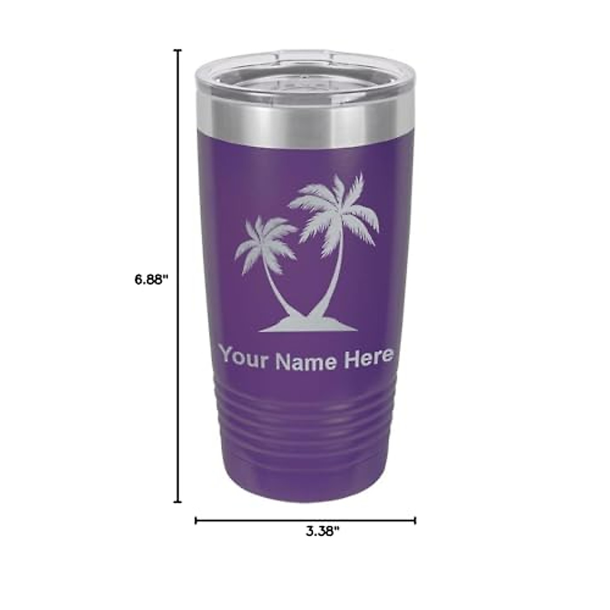 LaserGram 20oz Vacuum Insulated Tumbler Mug, Palm Trees, Personalized Engraving Included (Dark Purple)