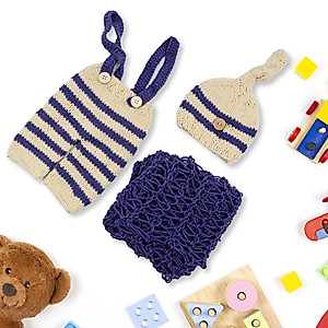 3 PCS Newborn Photography Prop Baby Hat Knitted Handmade Cover Diaper with Toddler Swaddle Blankets Wraps for Infant Boy Girl Princess Twins