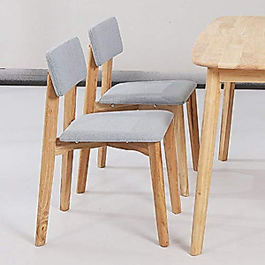 WoodShine Mid Century Modern Dining Chair Sets, Solid Rubber Wood Chairs(2 pcs) with Back & Seat Cushion Fabric, Natural