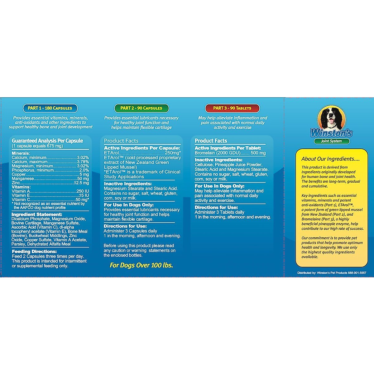 Winston Joint System - for Large Dogs Over 100 Pounds - 100% Natural Whole Food Supplement System for Arthritis, Hip Dysplasia and Joint + Pain Relief - One Month Supply - Since 1992