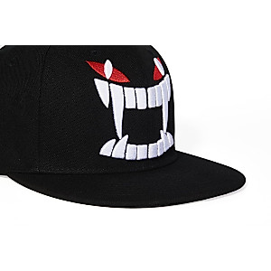 Quanhaigou Men's Black Snapback,Big Teeth Adjustable Baseball Hat 3D Embroidery Cartoon Caps