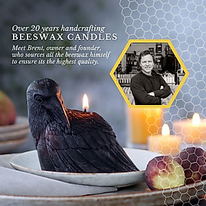 Big Dipper Wax Works Black Crow Candle, 24-Hour Long Burn, Pure Beeswax Sculpted Candle, 3.5” x 4”, Spooky Candle
