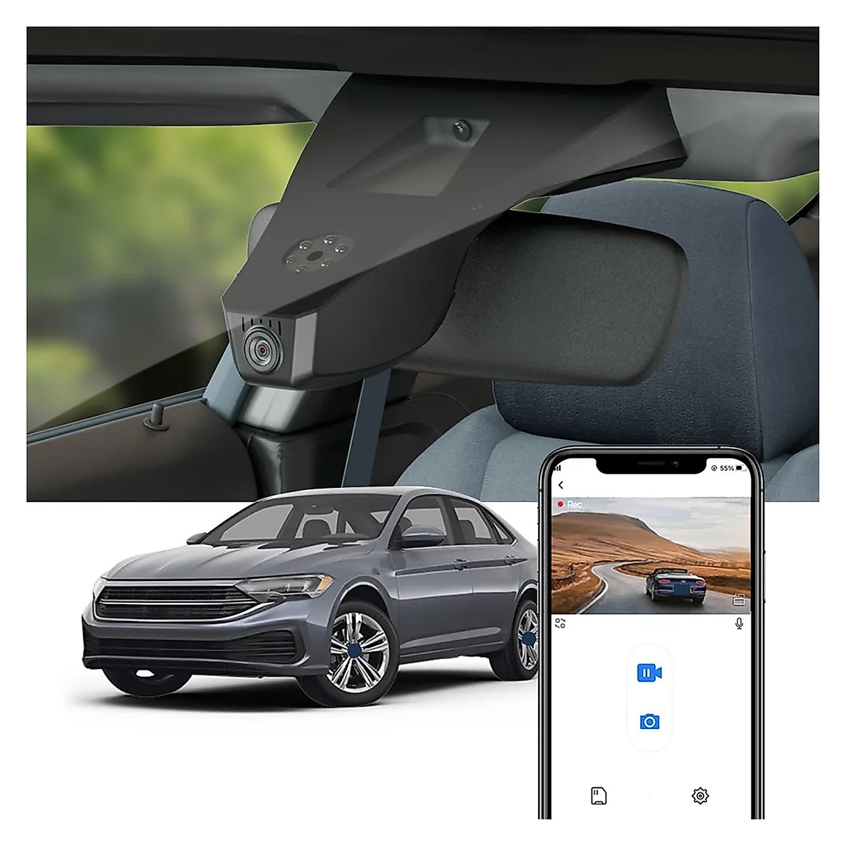 FITCAMX 4K Car DVR Video Recorder WiFi Connection APP Control Dash Cam Compatible with VW Jetta (7th Gen) 2019 2020 2021 2022 2023, (Color : HD2-68437 Beige, Size : 4K Dual Cam 128GB)