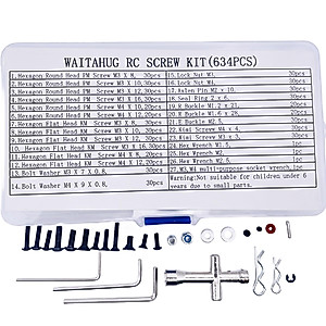 634pcs Universal RC Screw Assortment kit-Fasteners for Traxxas Axial Redcat HPI Arrma SCX10 Losi Scale RC Cars-1/8 1/10 1/12 RC truck,tracked car,remote control car, repair tools for off-road vehicles