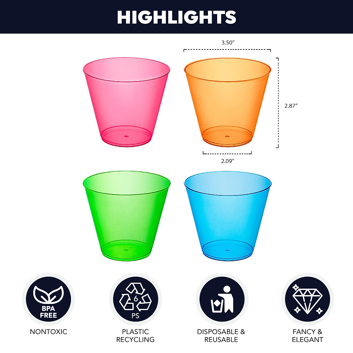 Party Essentials Plastic Cups, 100-Count, Assorted Neon