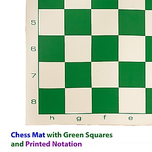 Sterling Games Extra Large 20" x 20" Roll Up Chess Mat and Chess Pieces Set, Tournament Chess Pieces, Green Vinyl Travel Chess Mat