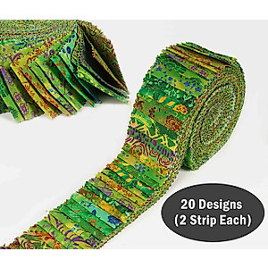 Soimoi 40Pcs Batik Print Cotton Precut Fabrics for Quilting Craft Strips 2.5x42inches Jelly Roll - Green