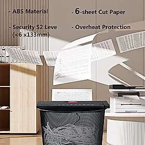 SYBOYIE Paper Shredders for Home Office Use, Up to 6-Sheet Cut Paper(A4), 2 Minutes Continuous Run Time Portable Shredder with Adjustable Handle, 85% Confidential, Black (Black)