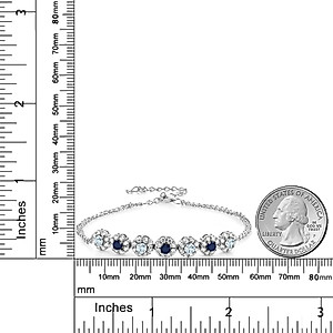 Gem Stone King 925 Sterling Silver Sky Blue Aquamarine and Blue Sapphire Tennis Bracelet For Women (2.27 Cttw, Gemstone March Birthstone, 7 Inch with 2 Inch Extender)