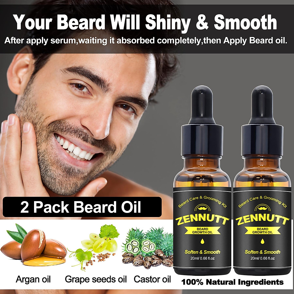 Beard Growth Kit,Fathers Gifts for Men Dad Husband W/Beard Derma Roller,2 Pack Beard Oil,Beard Serum,Wash,Balm,Brush,Comb,Scissor for Beard Grooming Care,Christmas Stocking Stuffers Nail Art Fimo