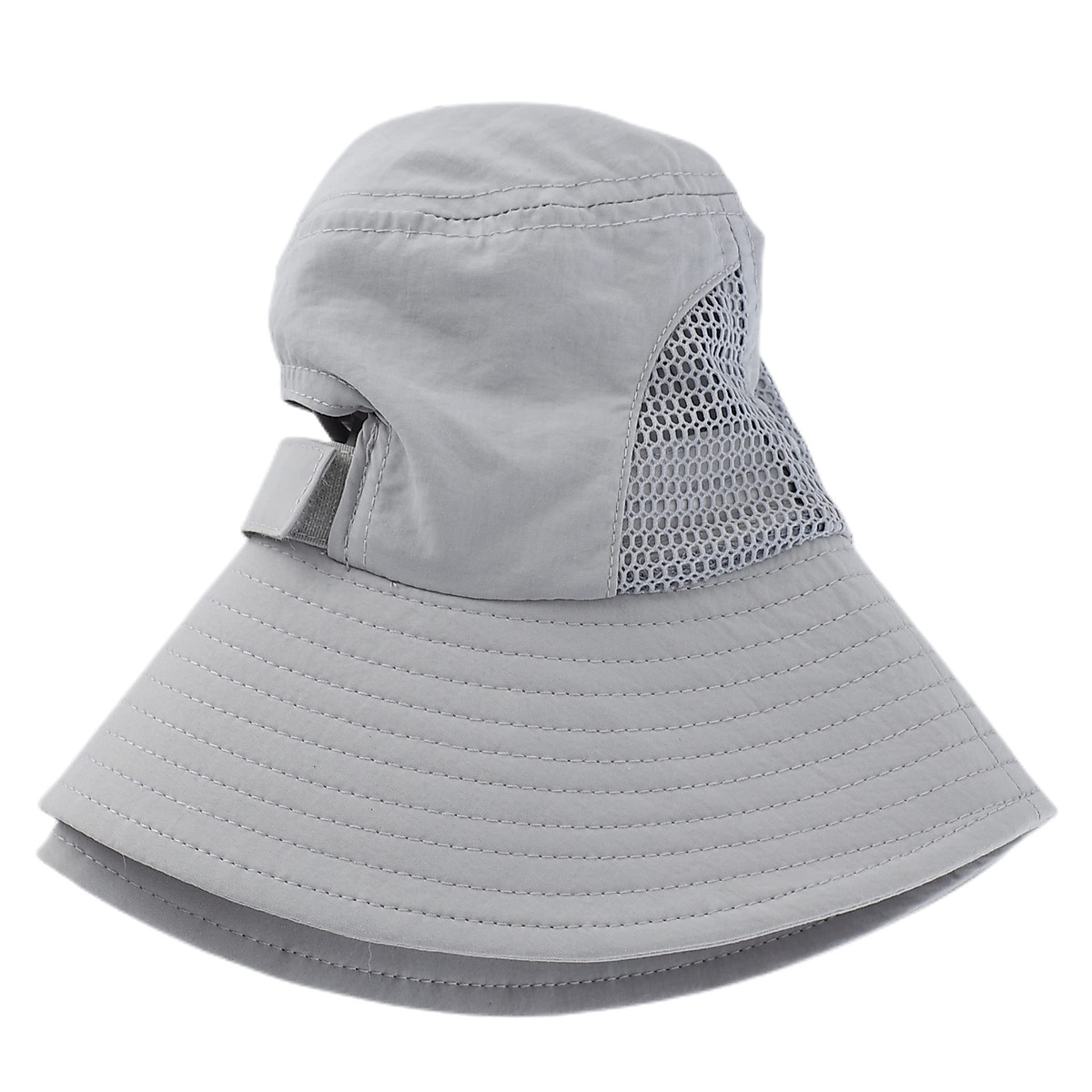 Connectyle Womens UPF 50+ Beach Sun Hat Nylon Bucket Fishing Hat with Ponytail Travle Hat Light Grey