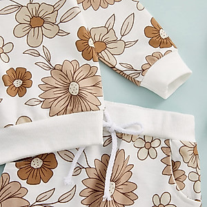 CIYCUIT 3Pcs Baby Girl Outfits Floral Sweatshirt + Pants + Headband Infant Fall Winter Clothes White 0-6 Months