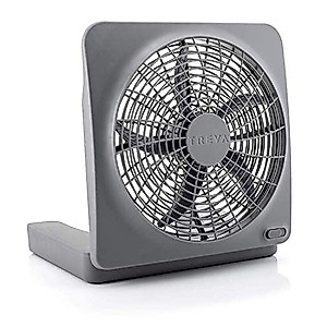 Treva 10-Inch Portable Desktop Air Circulation Battery Fan, 2 Speed, Compact Folding & Tilt Design, with AC Adapter (Graphite)