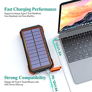 20,000mAh Fast Charger for Emergency Use Plus 10,000mAh Solar Power Bank for Cell Phone (Orange and Black)