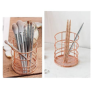 Rose Gold Metal Wire Desktop Pencil Holder Pen Cup Modern Decorative Makeup Brush Pot Multi-Use Desk Stationery Storage Organizer Container for Women, Girls, Office, Home, Dorm