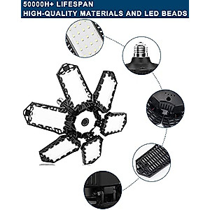 LED Garage Light, NACAMS 100W LED Garage Ceiling Lights with 6 Adjustable Multi-Position Panels, E26/E27 Base LED Shop Light, 6500K Garage Lighting for Workshop, Basement, Shop, Attic, Warehouse, Barn