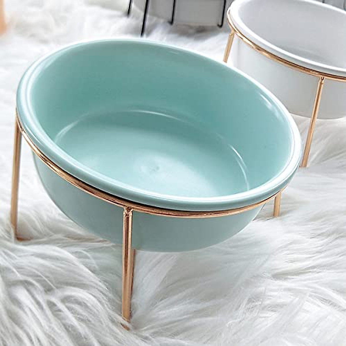 Balacoo 2pcs Container for Kitten Ceramic Pets Stress Care- Dog Gold Cervical Dispenser Iron Blue Dish Stand Use Slant Tilted Pet Dishes with Titled Puppy High Food Eating Free