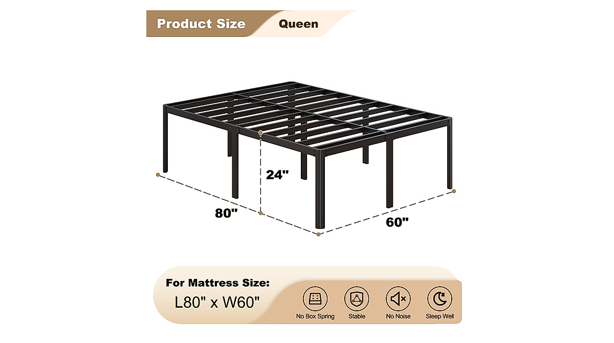 Likelalaso 24 Inch Queen Bed Frame with Storage and Noise-Free Design