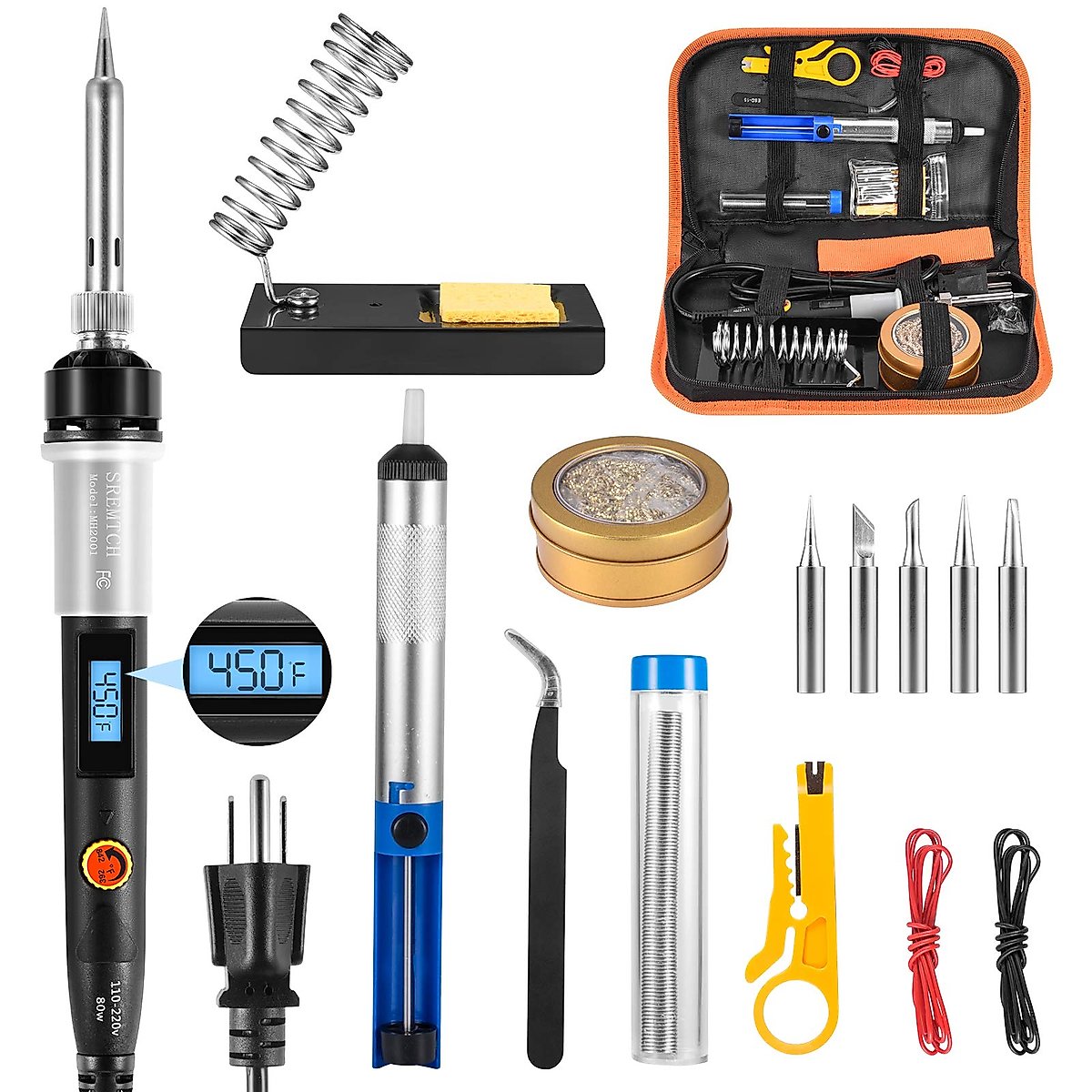 Electronics Soldering Iron, SREMTCH 80W Precision Soldering Iron Kit with LCD Display, Professional Soldering Iron Kit with Adjustable Temperature 392℉ - 842℉, ON/OFF Switch, Welding Accessories