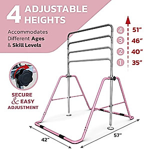 CINCINNATI GAMES KipMaster Adjustable Gymnastic Kip Bar, Gymnastic Bars for Home, 4 Adjustable Heights, Superior 3-Point Stability Training Monkey Bars for Kids