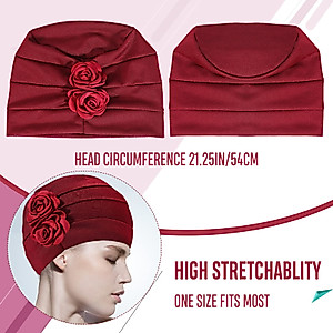 6 PCS Women Turban Flower Caps,Head Wrap Beanie Cap,Vintage Headwrap Hats,Elastic Headwear Headscarf,Fashion Slouchy Hat