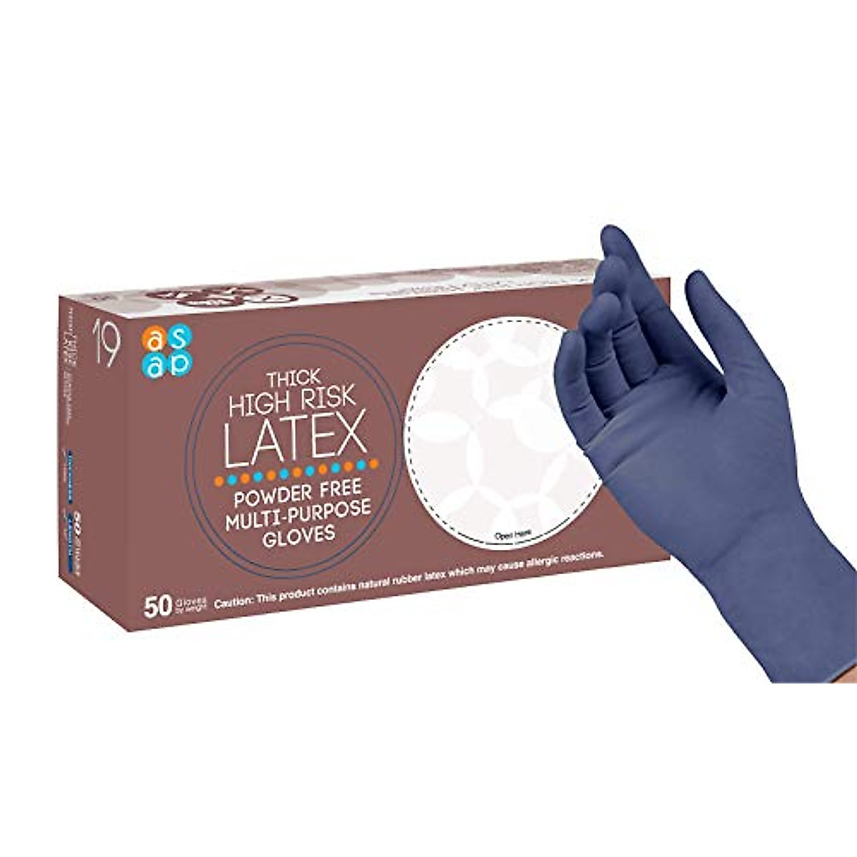 ASAP Thick High Risk Latex Powder Free Industrial Multi-Purpose Gloves, 12 inch Extended Cuff, Disposable, 14 mil, Dark Blue (Large - Box of 50)