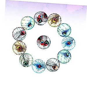 VILLCASE 1 20pcs Peacock Necklace Bracelets Beads Glass Tray Peacock Cabochons Patch Bracelets Making Beads Pendant Tray Patch Gemstone Paste DIY Jewelry Material Glass Flower Pattern Patch